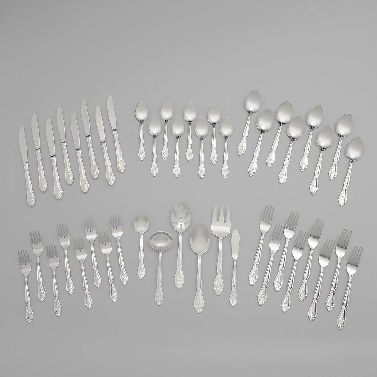 RiverRidge 5417-843-P Rose 46 Piece Monogrammed Flatware Set, Letter P, No size, Silver