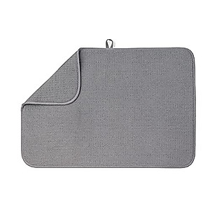 XXL Dish Mat 24" x 17" (LARGEST MAT) Microfiber Dish Drying Mat, Super absorbent by Bellemain (Gray)