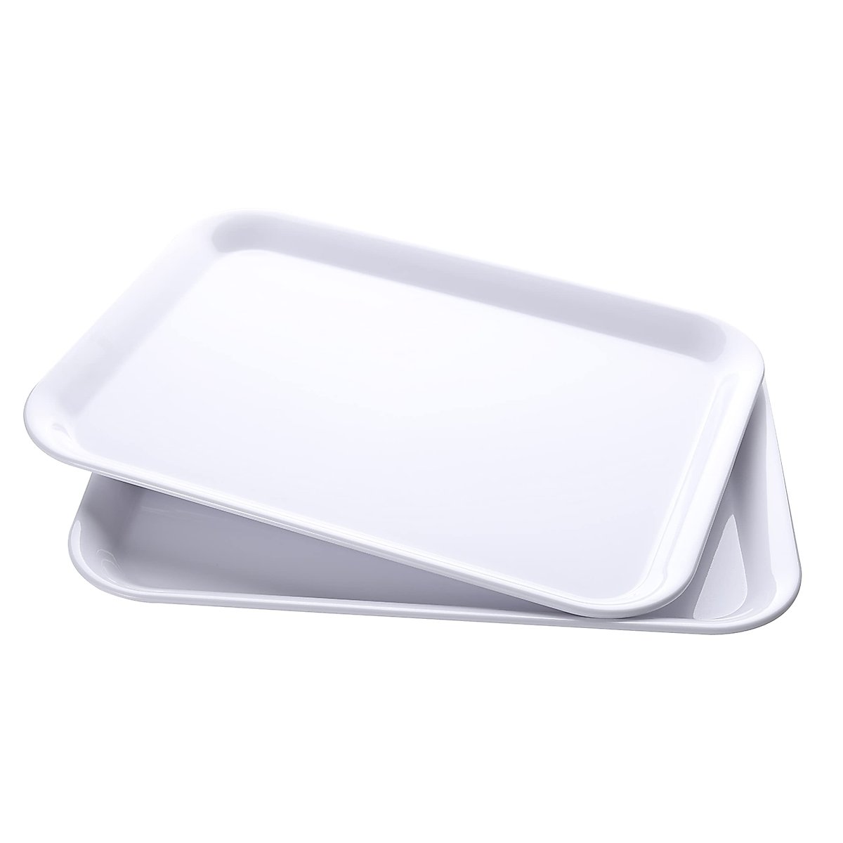 FlosSolis 15.1"x11.3" White Serving Tray Set of 2, Melamine Rectangular Serving Tray/Platters Stackable Sturdy and Easy Clean for Serving Food,Fruit,Desserts,Breakfast,Meals,BPA Free