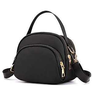 INITIAL LEAF Women Small Crossbody Bag Girls Phone Purse Mini Shoulder Pouch Ladies Nylon Messenger Pack Wallet Handbag (Black)