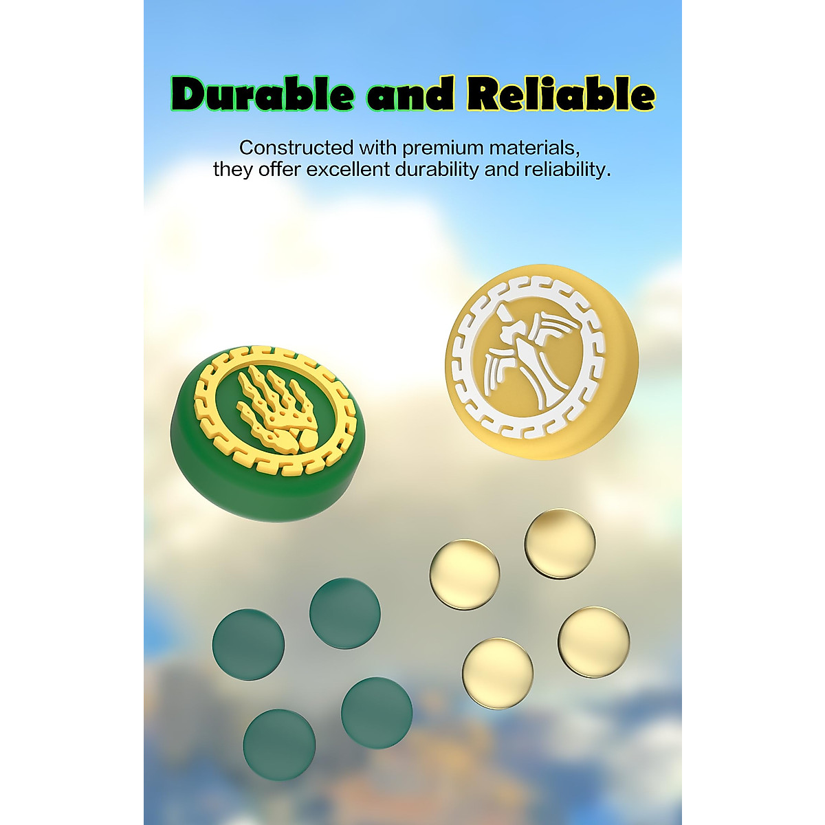 Switch Thumb Grip Caps for The Legend of Zelda: Tears of The Kingdom, Soft Silicone Joystick Cover and Switch Button Caps for Switch OLED/Switch lite - GreenGold