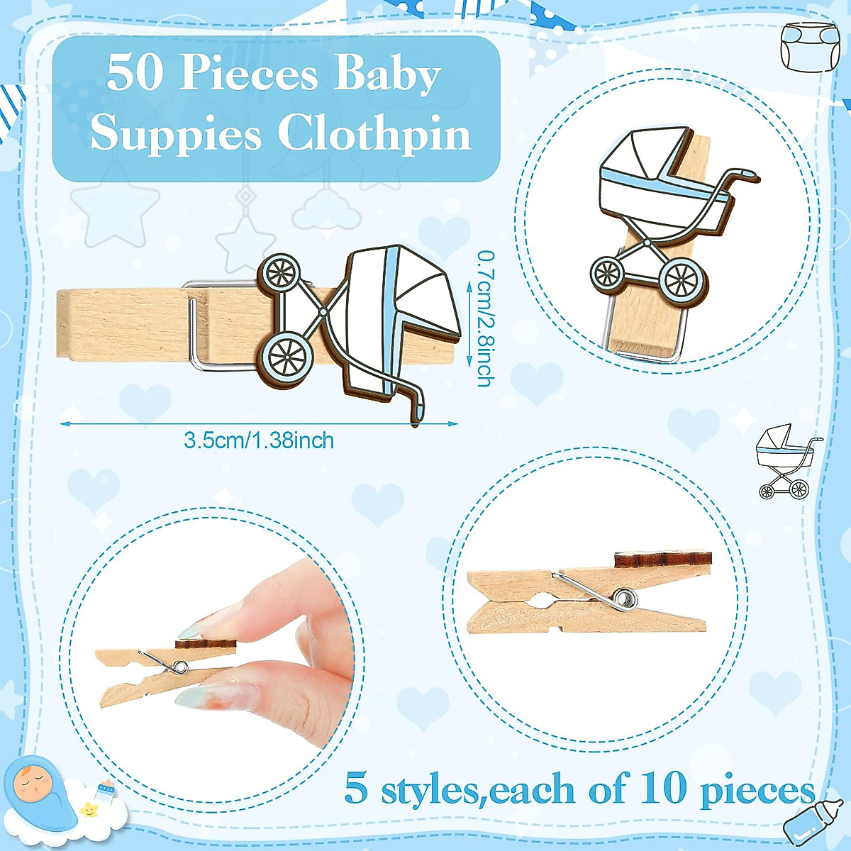 Patelai 321 Pcs Baby Shower Games Supplies, 5 Sets (50 Cards Each) Activities Cards with 20 Pencils 1 Don't Say Baby Sign 50 Clothespin(Boy)