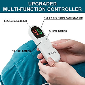 JKMAX Heating Pad for Neck and Shoulders - Large Neck Heating Pad with 10 Heat Settings ｜ 6 Timer Settings Auto Off - Heated Neck Wrap for Neck Shoulder Pain - Present for Women Men Mom Dad（Blue）