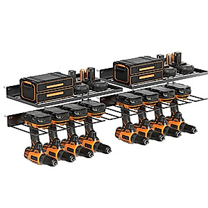 BSSOYAMM Power Tool Organizer for Tool Storage, Wall Mount Cordless Drill Storage, Heavy Duty Metal Drill Holder, Garage Storage Shelves for Organization, Solid Metal Black 4 PCS