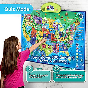 BEST LEARNING i-Poster My USA Interactive Map - Educational Smart Talking US Poster Toy for Kids Boy or Girl Ages 5 to 12 Years | United States Geography Electronic Game Children 5, 6, 7 Gift Present