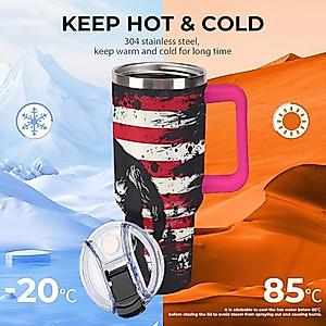 Bigfoot And American Flag Insulated Tumbler with Lid And Straw Stainless Steel Travel Coffee Mug 40oz Light Rose Red-style