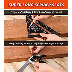 RONGPRO Rafter Square and Combination Square Tool Set, 7 Inch Triangle Carpenter Square Die-cast Aluminum Alloy and 12 Inch Zinc-Alloy Die-Casting Combo Square Ruler - Rafter Square Layout Tool