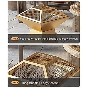 MCNUSS Fire Pit for Garden, 20 Inch Wood Burning Bonfire Firebowl Outdoor Portable Steel Firepit, with Ring Handle Flame Retardant Mesh Cover,Black