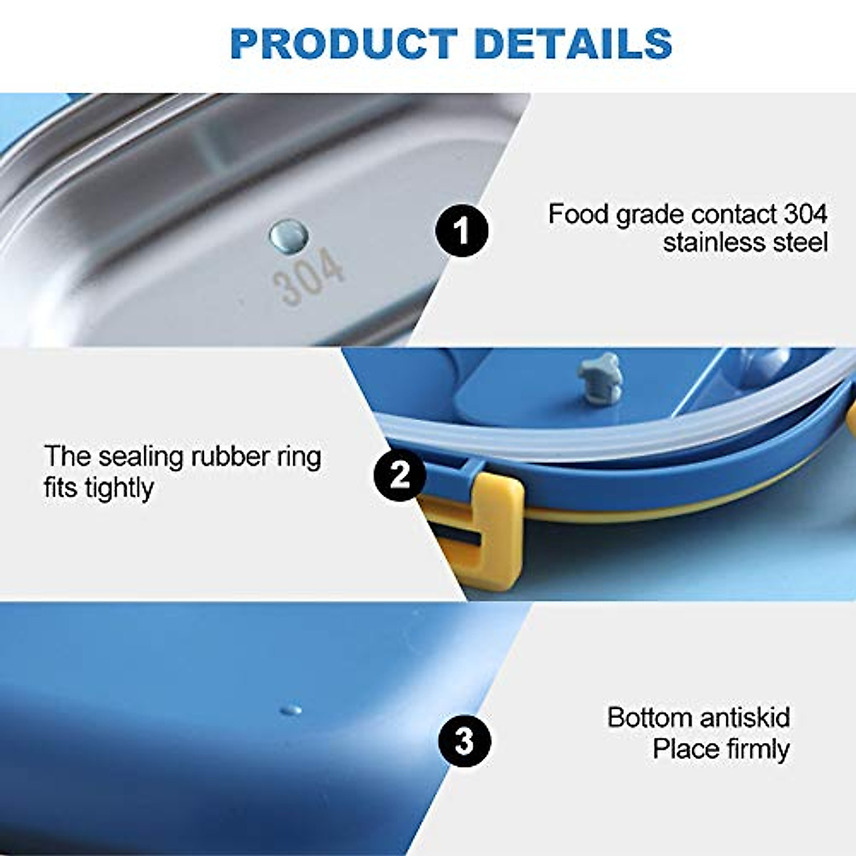 SYCOOVEN Bento Lunch Box, 550 ml Multi Grids Stainless Steel Lunch Box with Leakproof Lid & Spoon, Portable Durable Lunch Container for Kids Adults Toddler, Car, Home, School, Office(blue)