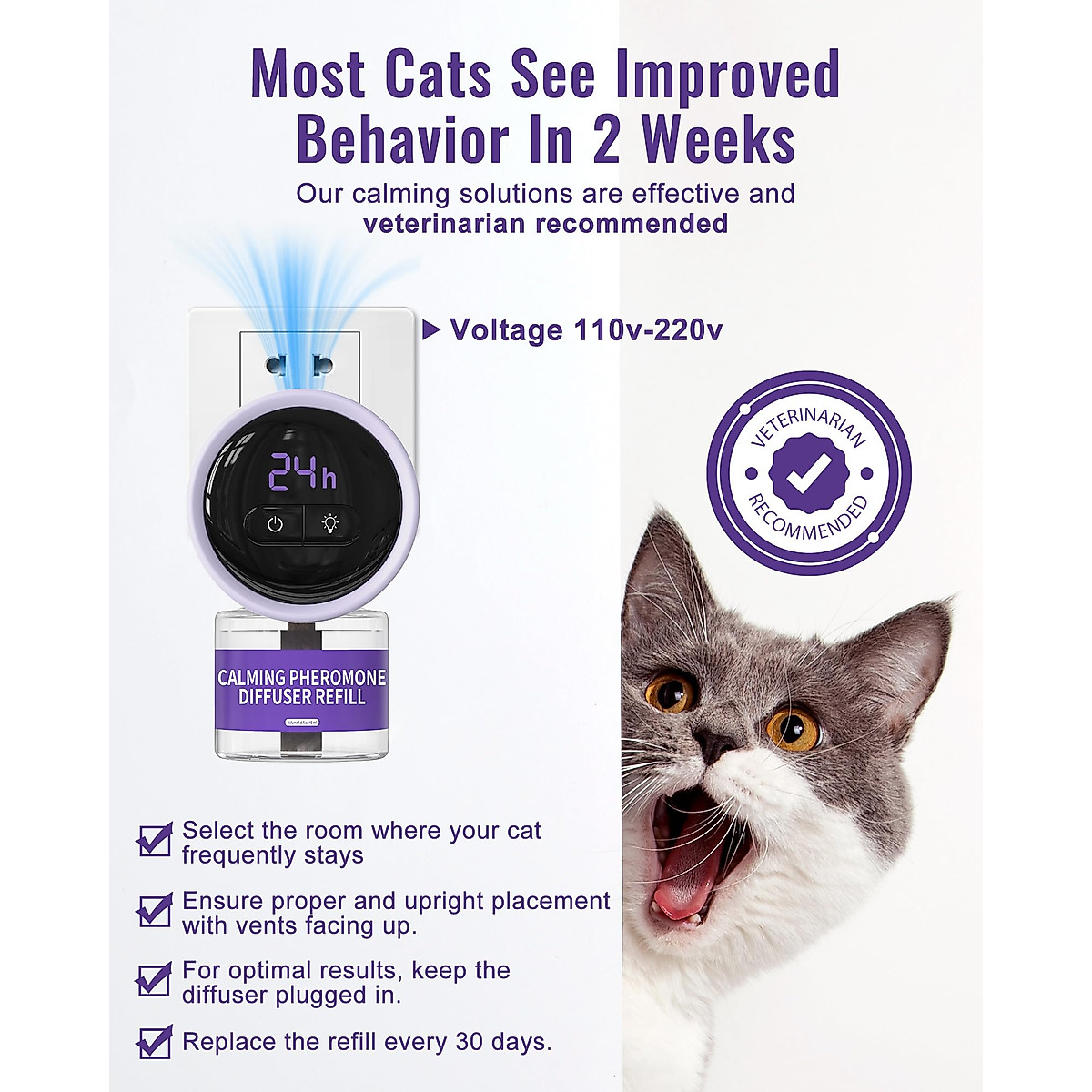 lesotc Cat Pheromones Calming Diffuser Effectively Relieve Anxiety Stress Cat Calming Diffuser Multicat Pheromones Diffuser Refill Reduce Fighting Spraying and Scratching Calm Relaxing Fits All Cats