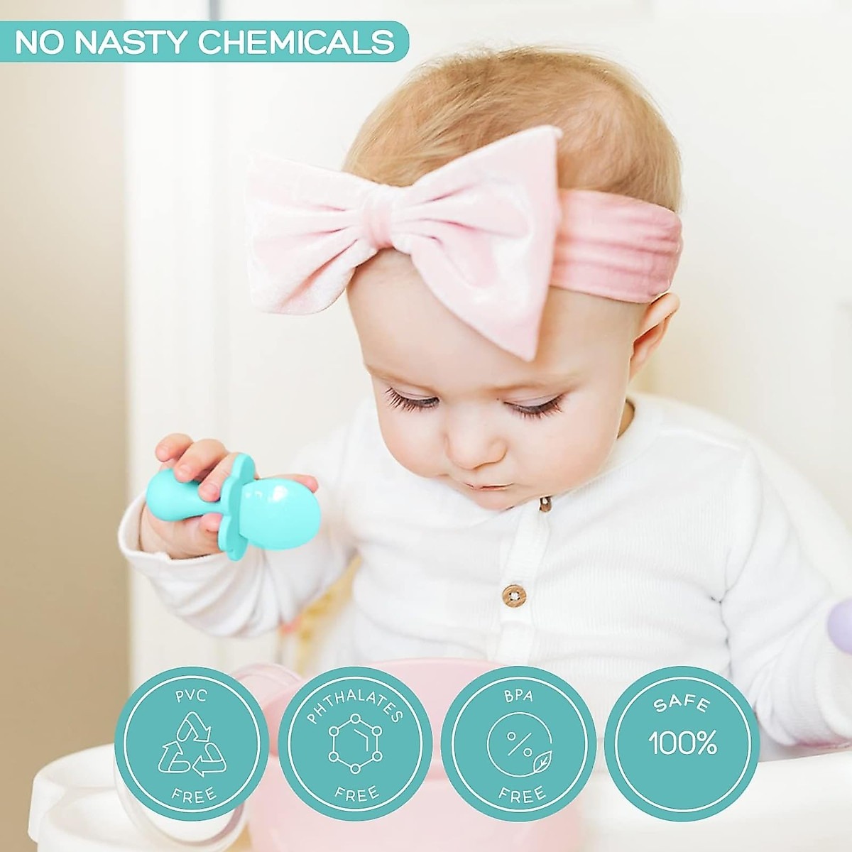 Grabease Baby Spoons Toddler Utensils Toddler Silverware Baby Utensils, BPA-Free & Phthalate-Free for Baby & Toddler, 2 Sets, Teal and Gray