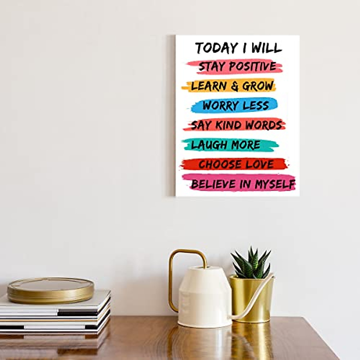 Positive Inspirational Quotes Wall Art Canvas,Today I Will Stay Positive Learn & Grow Motivational Canvas Prints Framed Wall Art for Kids Room Nursery Décor,Encouragement Gifts for Kids Teens