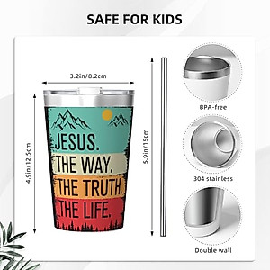 12oz Tumbler Vintage Jesus The Way Truth Life Stainless Steel Cup With Straw And Lid Spill Proof Bulk Double Wall Vacuum Reusable Water Tumblers For Cold Hot Drink