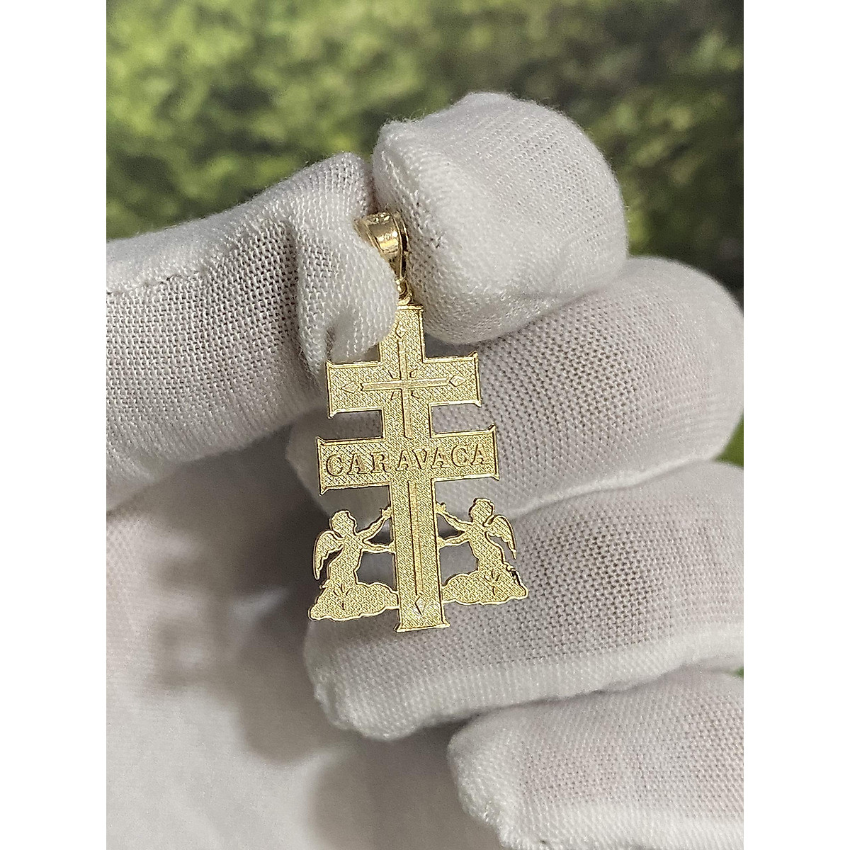 14k Yellow Gold Religious Cross of Caravaca Pendant