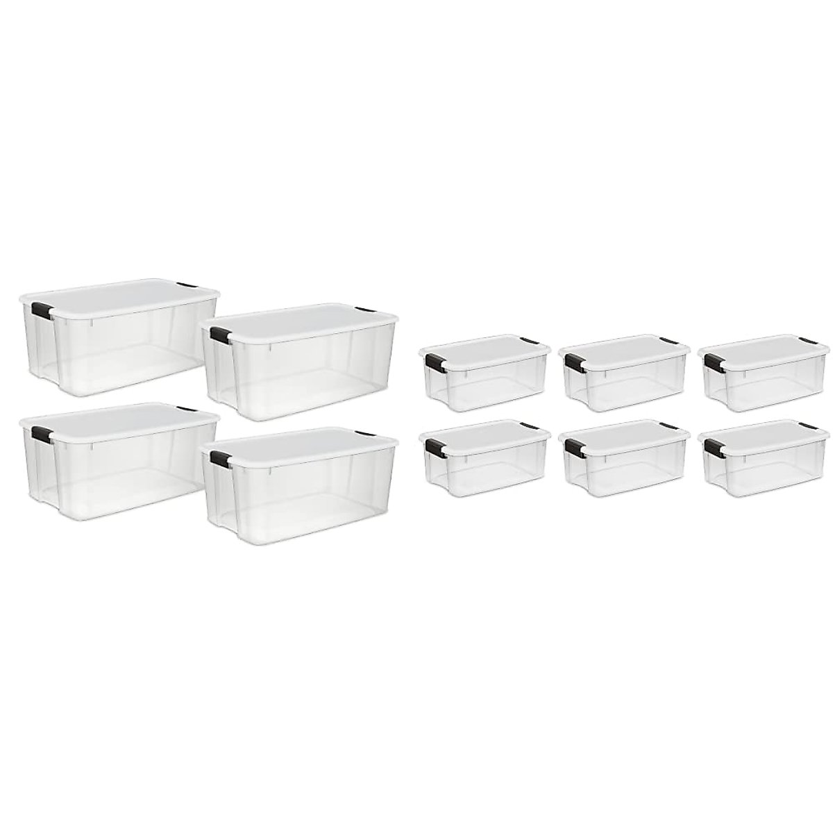 Sterilite 116 Qt and 18 Qt Ultra Latch Boxes, Stackable Storage Bins with Lids (4-Pack and 6-Pack)