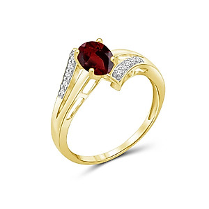 JEWELEXCESS 1.00 CTW Garnet & 1/20 Carat White Diamonds Ring in 14K Gold Over Silver