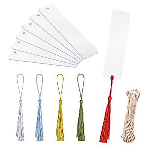 SAVITA 15pcs Acrylic Bookmark, Plastic Transparent Bookmark, Clear Bookmark Blank Bookmarks Crafts with Tassels Hemp Rope for DIY Project Decoration (5 Colors)