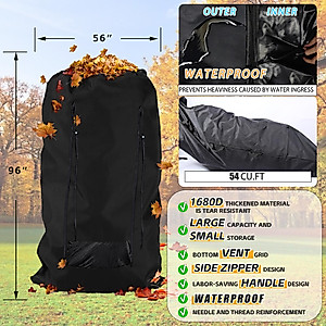 Soikier 1680D Anti-Tear Lawn Tractor Leaf Bag, Waterproof Leaf Bag for Riding Lawn Mower with Side Zipper and Mesh for No Dust Blow Back, Fast & Easy Leaf Collection (54 Cu. Ft, 96"×56")