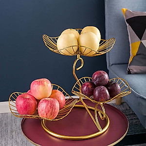 Peifly Gold Fruit Bowl,3-Tier Decorative Fruit Basket Fruit Stand Holder for Kitchen Counter Holder for Vegetables Bread Snack