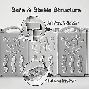 Albott Baby Fence Kid Playpen 18 Panel Play Yard - Foldable Kids Safety Activity Center Playard Lock Gate,Adjustable Shape, Portable Design for Indoor Outdoor Use (18 Panel, Grey+White)