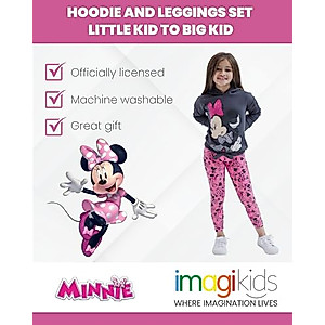 Disney Minnie Mouse Little Girls Pullover Fleece Hoodie and Leggings Outfit Set Gray 7-8