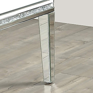 MIREO Coffee Table Mirrored with Crystal Inlay Surface, Rectangle Silver Accent Table, Modern Design Luxury Contemporary Furniture, Partially Assembled for Living Room from Furniture (Mireo-01)
