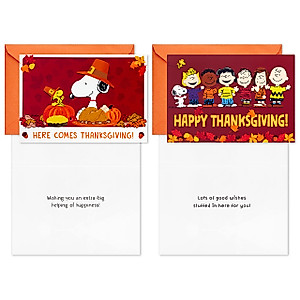 Hallmark Peanuts Thanksgiving Cards Assortment, Snoopy and Friends (16 Assorted Cards with Envelopes)