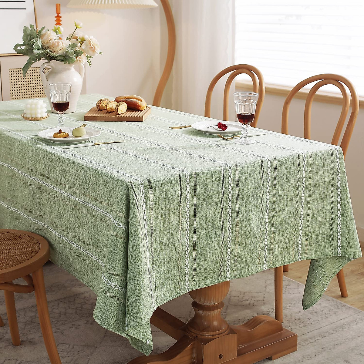 Chassic 60 x 84 inches Farmhouse Style Linen tablecloths, Wrinkle Resistant Washable Dining Room Table Cloths for Rectangle Tables - Hemstitch Sage Green