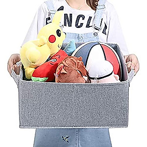 Linen Collapsible Storage Box with lid, 2-Pack, Storage Box with Carrying Handle and Study Thick Cardboard, Suitable for Toys, Shoes, Books, Clothes, Nursery, Lights Gray