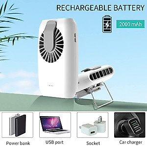 Sagekia Rechargeable Necklace Fan, Portable Neck Fan, Personal Fan Wearable, Waist Clip Fan, Completely Free Hands, Perfect for Outdoor Work/Travel/Camping/Fishing/Sports/Farm