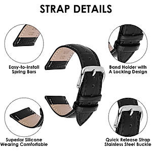 TIESOME Quick Release Leather Watch Band, 18mm 20mm 22mm Leather Watch Strap, Valentine's Day Gifts for Him or Her (22mm, Black)