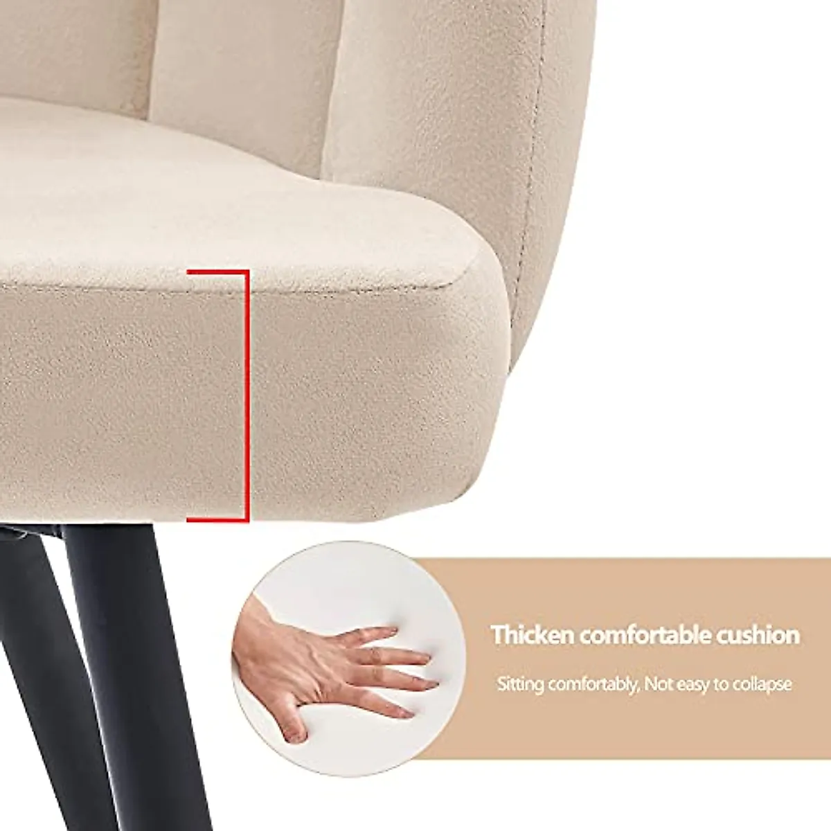 CLIPOP Living Room Barrel Accent Chair, Modern Velvet Kitchen Dining Chair, Vanity Chair with Metal Leg, Scalloped Silhouette, Cozy and Soft Padded, Armless Leisure Makeup Chair for Bedroom, Cream