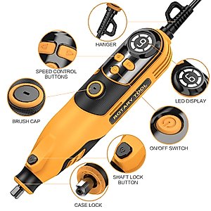 Rotary Tool, Handstar Rotary Tool Kit, 6 Variable Speed Electric Drill Set, Large LED Screen Display, 10000-35000 RPM with Flex Shaft and Carrying Case, for Grinding Carving Polishing etc