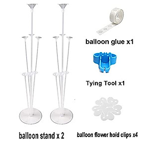 2 Sets of Balloon Stand Kits 28'' balloon arch kit with base, Reusable Clear Balloon Column Stand kit for Table, Including Glue, Tie Tool, Flower Clips, for Home Outdoors Birthday Wedding Party Decorations (2 set)