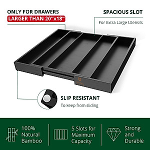 ROYAL CRAFT WOOD Luxury Bamboo Caddy Expandable Drawer and Utensil Organizer, Silverware Holder and Cutlery Tray, 19.6" x17", Black