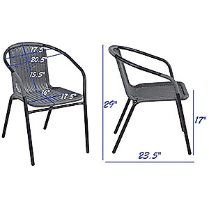 BTEXPERT Indoor Outdoor 28" Tempered Glass Metal Trim + 4 Gray Restaurant Stack, 4 Rattan Chairs with a Square Table, Grey