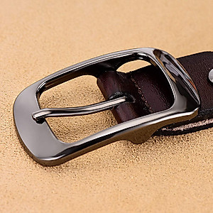 ESPOFY Women's Belt Genuine Leather Belt with Single Prong Alloy Buckle Black 43inch (110cm)