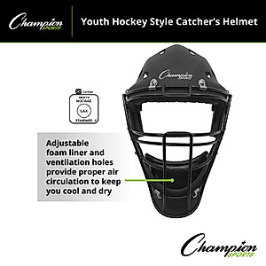Champion Sports Hockey Style Catcher's Helmet Mask - Adult/Youth Sizes - High-Impact ABS Construction Catcher's Mask - Ventilation Holes - Foam Liner - Adjustable - Reinforced Cage - NOCSAE® and SEI