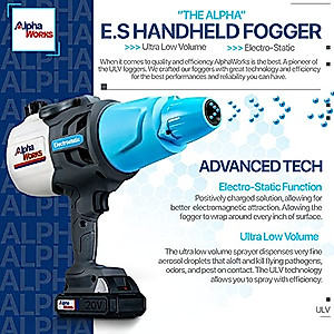 AlphaWorks ULV Electrostatic Sprayer Cordless Handheld, for Indoor/Outdoor use, Electric 20V, 45oz Capacity