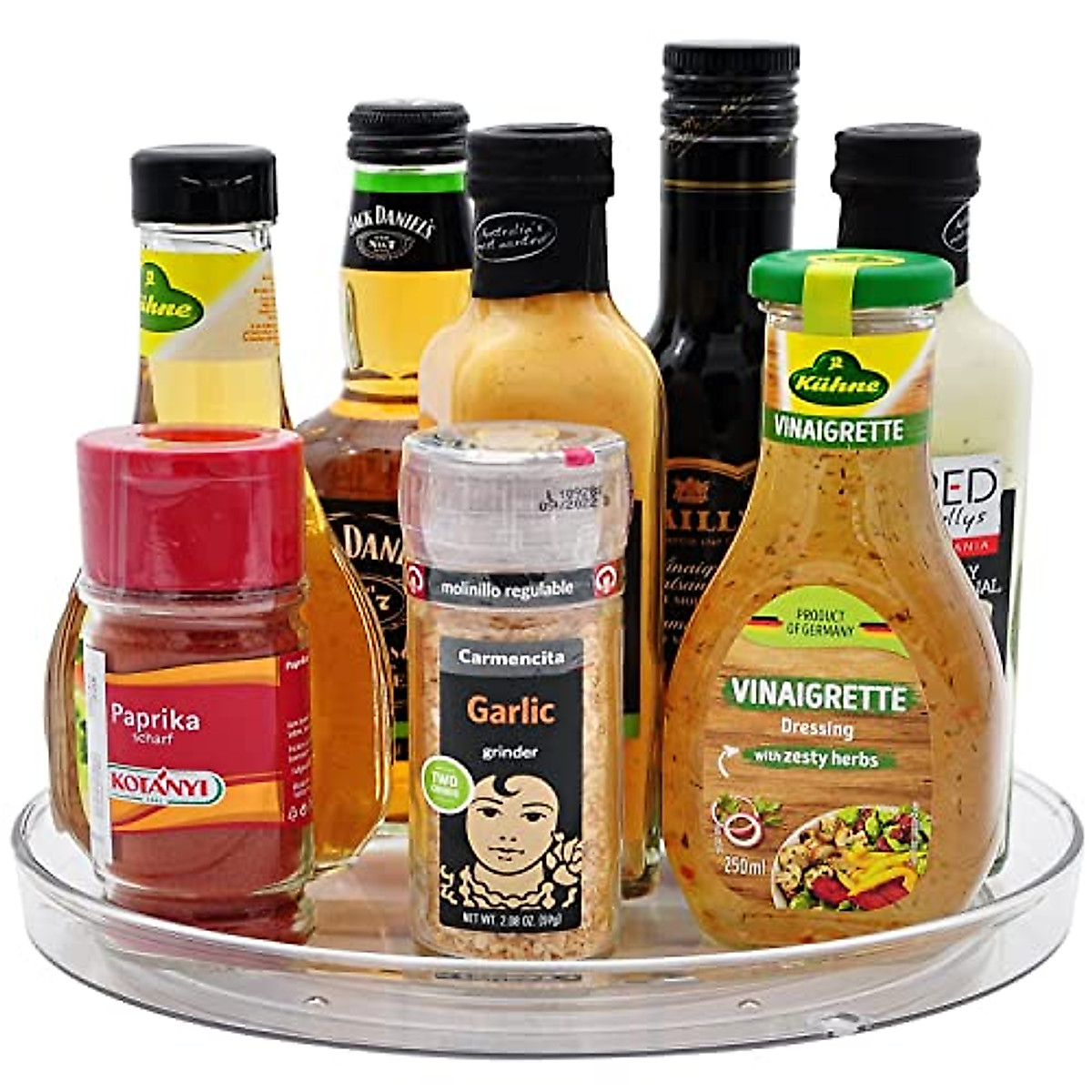 Lazy Susan Turntable Food Storage Container for Cabinets, Pantry, Refrigerator, Countertops, BPA Free - Spinning Organ-izer Rack for Spices, Condiments, Baking Supplies - 9" Round，Clear