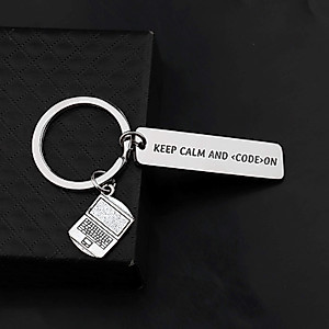 WSNANG Programmer Gift Keep Calm And Code On Keychain Coding Jewelry IT Gift for Software Engineer Student (Code Keychain)