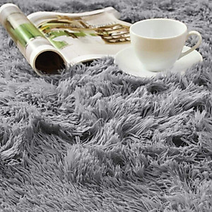 ACTCUT Super Soft Indoor Modern Shag Fur Area Rugs Fluffy Rugs Anti-Skid Shaggy Kids Rug Dining Room Home Bedroom Carpet Floor Mat 4 x 5 Feet, Grey
