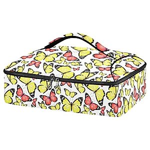 Kcldeci Insulated Thermal Food Carrier Insulated Casserole Carrier for Hot or Cold Food,Yellow and Red Butterfly Insulated Tote Bag for Potluck Cookouts Parties Picnic,Lasagna Lugger