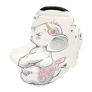 MNSRUU Car Seat Covers for Babies Infant Nursing Breastfeeding Canopy Cute Elephant Ballerina Stretchy Breathable Full Coverage for Boys Girls Shower Gifts