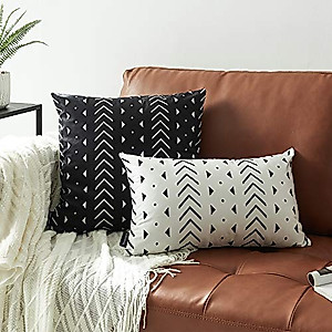 Nestinco Set of 2 Black Pillow Covers 22 x 22 inches Boho Tribal Polyester Blend Square Decorative Throw Pillow Covers for Sofa Couch Bed Decor