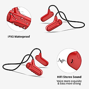 WESADN Bone Conduction Headphones Bluetooth Wireless Open Ear Headphones Build in Microphone Stereo Sport Workout Headset Earphones for Running Cycling Hiking Driving for iPhone Android F1 Red