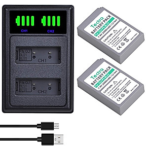 Tectra 2pcs BLS-5, BLS-50, PS-BLS5 Batteries + LED Dual Charger for Olympus OM-D E-M10, OM-D E-M10 Mark II, OM-D E-M10 Mark III, Pen E-PL2, E-PL5, E-PL6, E-PL7, E-PM2, Stylus 1 Cameras