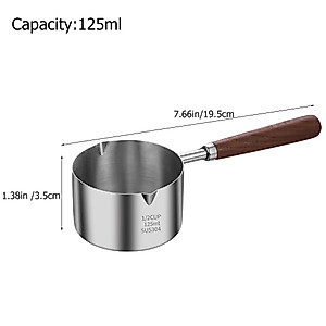 125ML Saucepan Stainless Steel Sauce Pot Double Spout Oil Pan Milk Warming Pot Frothing Pitcher Dishwasher Safe for Home Kitchen Cookware