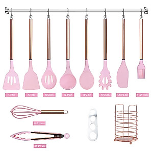 Arquiel Pink Kitchen Utensil Set with Holder, 22 Pcs Silicone Cooking Utensils Set for Nonstick Cookware, Heat Resistance Spatula Set, Stainless Steel Kitchen Gadgets Utensils Set, Gifts for Mom