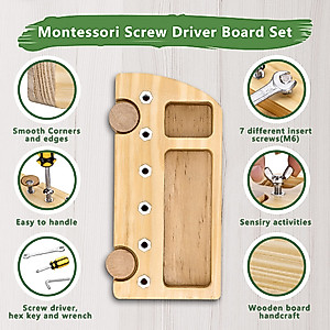Mikabili Montessori Wooden Screw Driver Board for Kids, Basic Skills Sensory Educational Learning Toy for 3 4 5 Year Old Kids and Toddlers, Preschool, Classroom… (Bus)